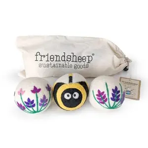FRIENDSHEEP Wool Dryer Balls Xl Set Of 3 Lavender Fields Bee