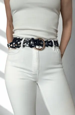 JURGI Patent Leather Triangle Loop Belt - Navy