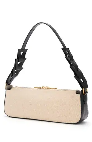 JURGI Canvas And Leather Shoulder Bag With Handwoven Handle - Beige/black