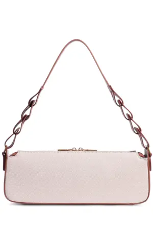 JURGI Canvas And Leather Shoulder Bag With Woven Handle - Cognac