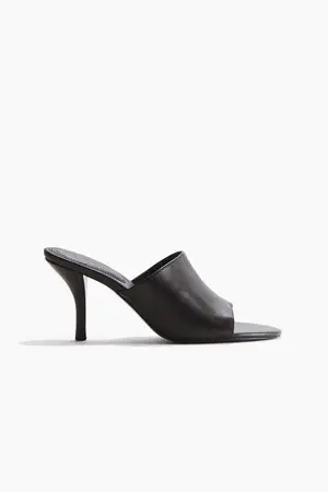 H&m Heeled Leather Sandals - Black