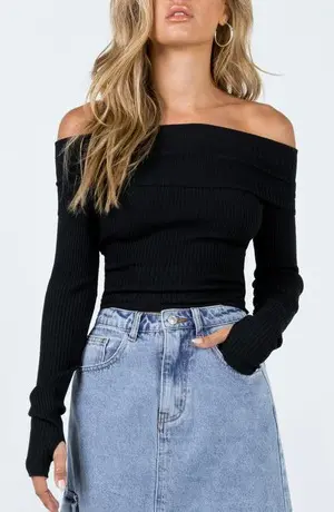 Princess Polly Morley Off The Shoulder Rib Sweater