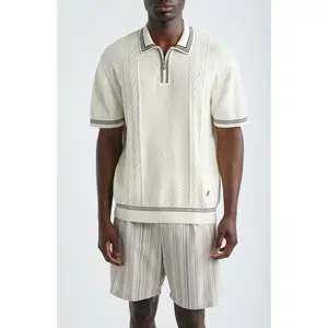 MALBON Navarro Textured Cotton Zip Polo - Cream