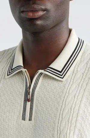 MALBON Navarro Textured Cotton Zip Polo - Cream