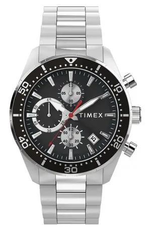 Timex® Ridgefield Chronograph Stainless Steel Bracelet Watch - Black/silverone