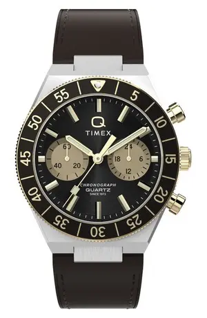 Timex® Timex Chronograph Leather Strap Watch - Silverone