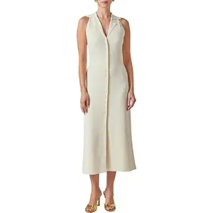 Endless Rose Sleeveless Midi Sweater Dress With Notched Collar - Ivory