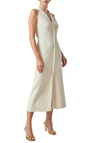 Endless Rose Sleeveless Midi Sweater Dress With Notched Collar - Ivory