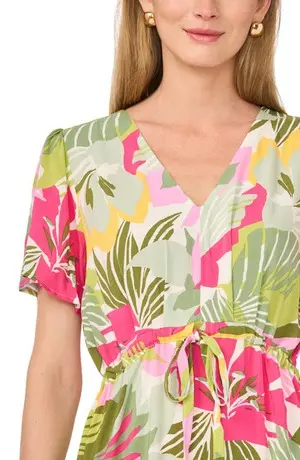 Vince Camuto Printed Tie Waist Tiered Maxi Dress - Flamingo Pink