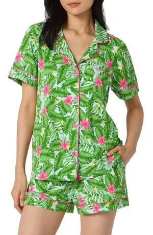 BEDHEAD PAJAMAS Print Stretch Organic Cotton Short Pajamas Monstera Bloom