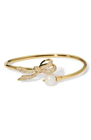 Nadri Eros Flex Cuff Bracelet With Pearl And Cubic Zirconia - Gold