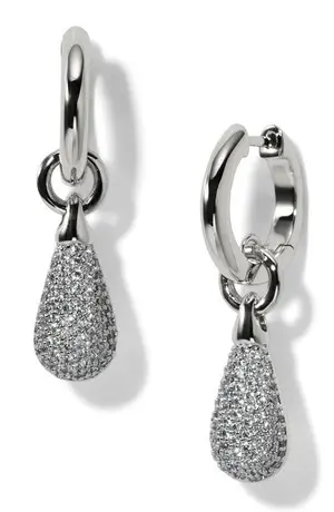 Nadri Nadri Gemini Pavé Huggie Hoop Drop Earrings Rhodium