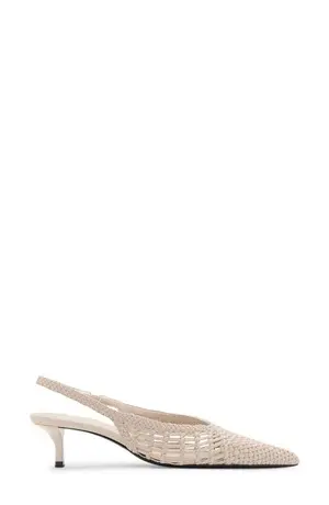 Mango Woven Pointed Toe Slingback Kitten Heel Pumps