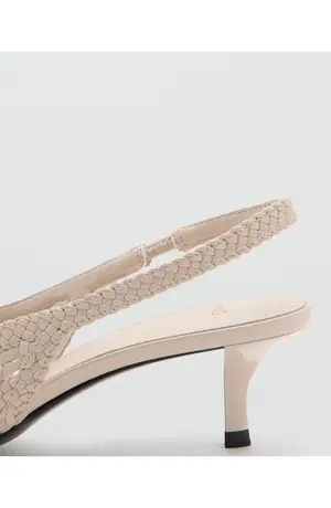 Mango Woven Pointed Toe Slingback Kitten Heel Pumps