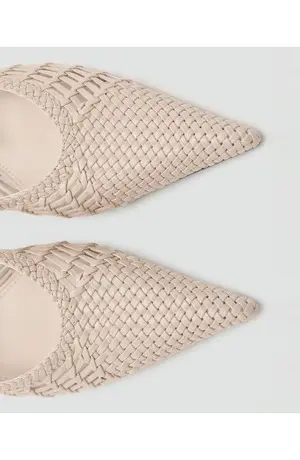 Mango Woven Pointed Toe Slingback Kitten Heel Pumps
