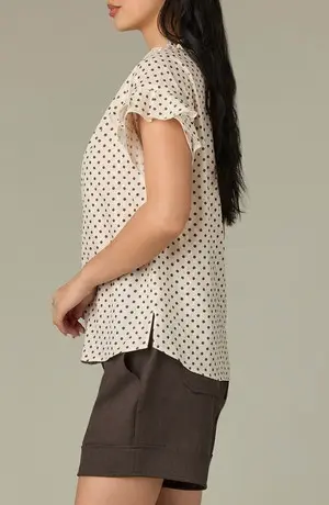 Wit & Wisdom Embroidered Polka Dot Ruffle Top