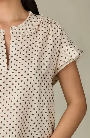 Wit & Wisdom Embroidered Polka Dot Ruffle Top