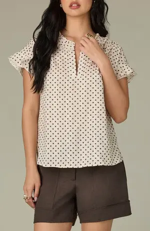 Wit & Wisdom Embroidered Polka Dot Ruffle Top
