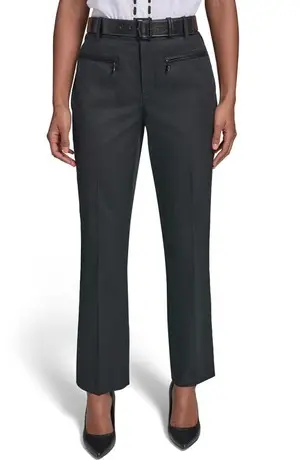 Karl Lagerfeld Paris Mid Rise Belted Straight Leg Pants