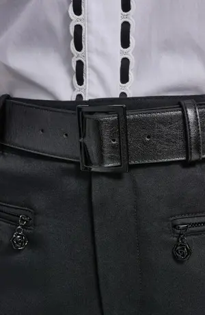 Karl Lagerfeld Paris Mid Rise Belted Straight Leg Pants