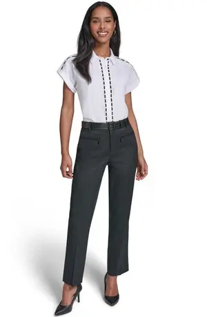 Karl Lagerfeld Paris Mid Rise Belted Straight Leg Pants