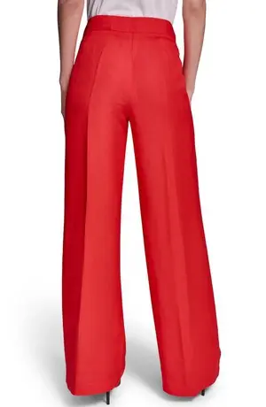 Karl Lagerfeld Paris Linen Blend Sailor Pants With Rosette Buttons - Apple Red
