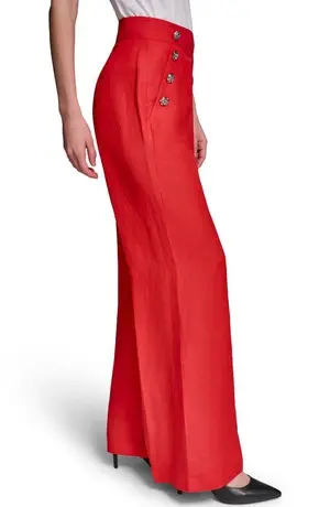 Karl Lagerfeld Paris Linen Blend Sailor Pants With Rosette Buttons - Apple Red