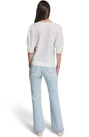 Karl Lagerfeld Paris Floral Puff Sleeve Sweater - Soft White