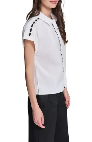 Karl Lagerfeld Paris Short Sleeve Eyelet Top