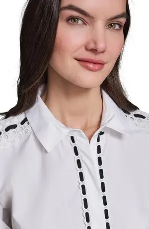 Karl Lagerfeld Paris Short Sleeve Eyelet Top