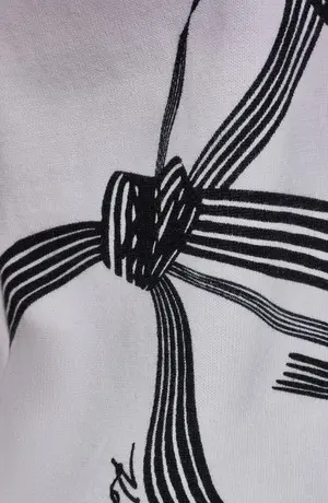 Karl Lagerfeld Paris Short Sleeve Bow Print Fine Knit Sweater