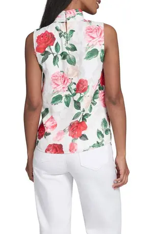 Karl Lagerfeld Paris Rosette Detail Floral High Neck Tank