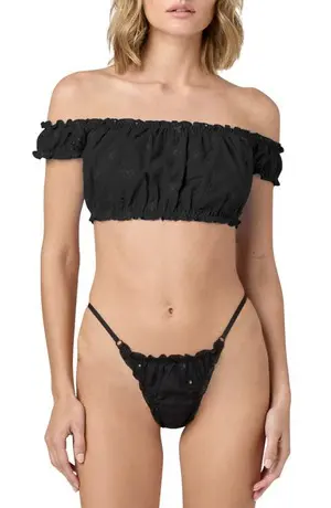 FLORENCE BY MILLS Embroidered Eyelet Off-the-shoulder Crop Top