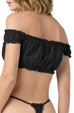 FLORENCE BY MILLS Embroidered Eyelet Off-the-shoulder Crop Top