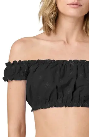 FLORENCE BY MILLS Embroidered Eyelet Off-the-shoulder Crop Top