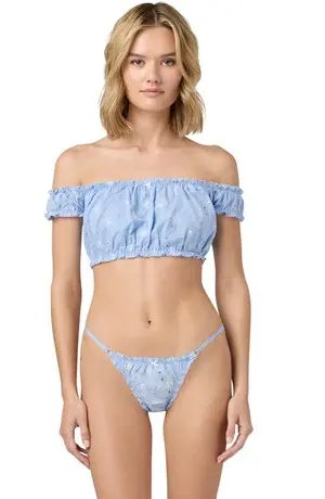 FLORENCE BY MILLS Embroidered Eyelet Off-the-shoulder Crop Top