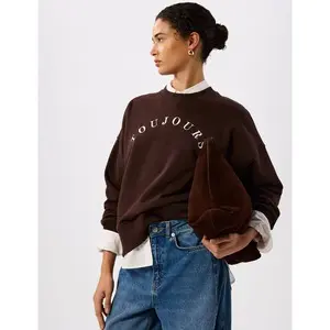 Whistles Arched Logo Relaxed Crew Sweatshirt - Chocolate