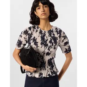 Whistles Smocked Floral Peplum Blouse - Ivory/multi