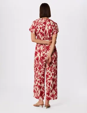 Whistles Blurred Floral Tie Jumpsuit - Red/multi