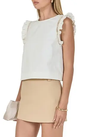 Endless Rose Embroidered Cotton Top With Frilled Sleeves