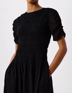 Whistles Avery Smocked Dress - Black