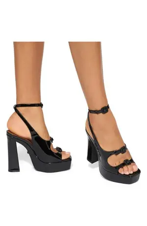Kurt Geiger Patent Leather Triple Buckle Platform Sandals