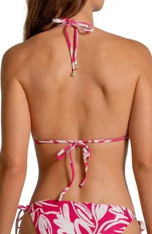 Cosita Linda Beaded Embroidered Triangle Bikini Top - Raspberry