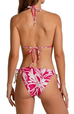 Cosita Linda Beaded Embroidered Triangle Bikini Top - Raspberry