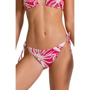 Cosita Linda Beaded Embroidered Side Tie Bikini Bottoms - Raspberry