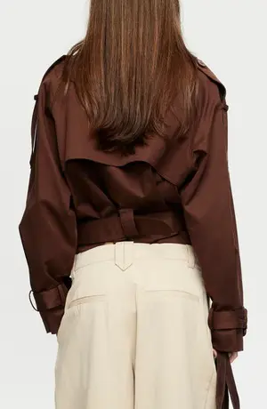 Lioness Cropped Trench Coat With Funnel Neck - Chocolate