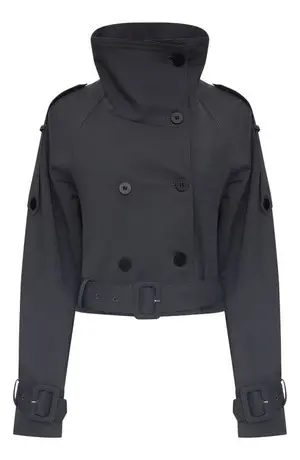 Lioness Cropped Trench Coat With Funnel Neck - Slate