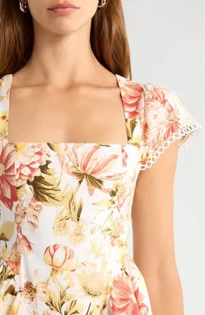 SUGARLIPS Zury Katey Floral Print Smocked Dress