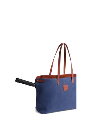 JURGI Tennis Racket Canvas And Leather Tote - Navy
