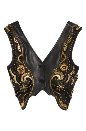Versace Embellished Leather Crop Vest
